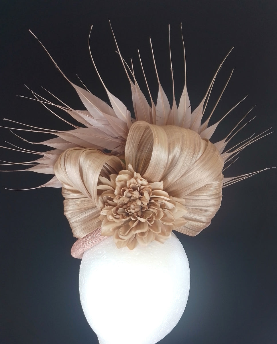 Beige Nude feather floral fascinator – Beautiful Fascinators