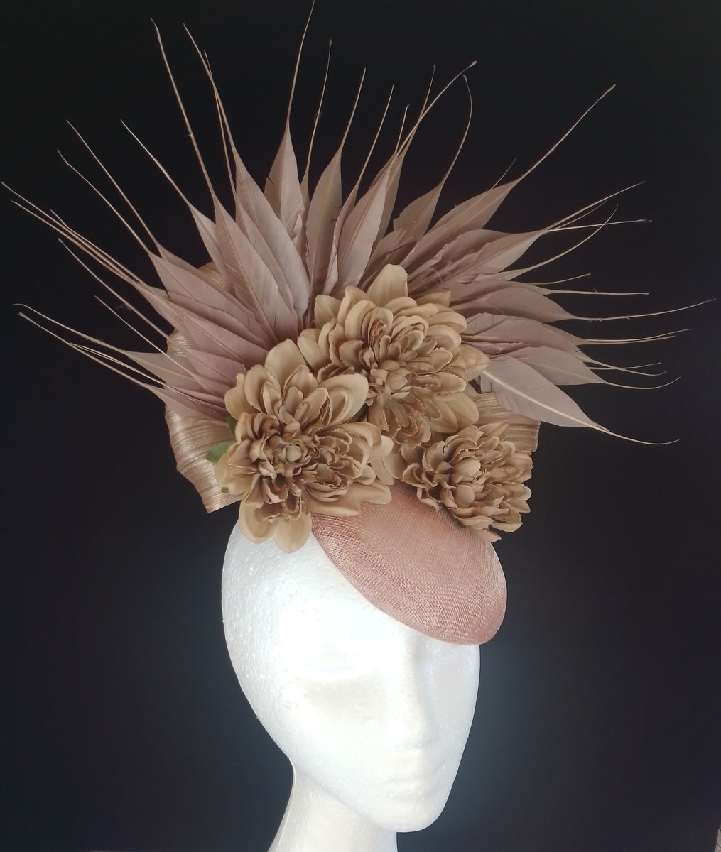Beige Nude feather floral fascinator – Beautiful Fascinators