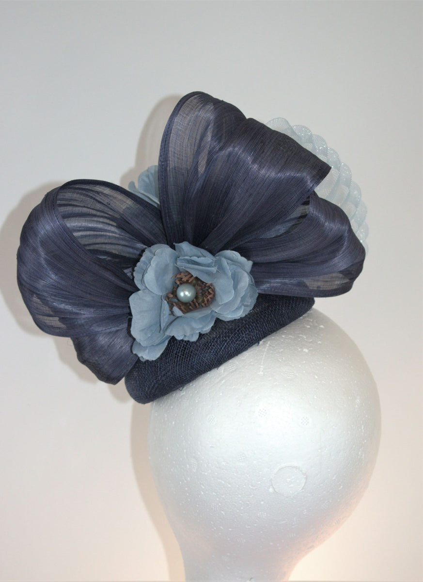 Navy pale light blue fascinator – Beautiful Fascinators