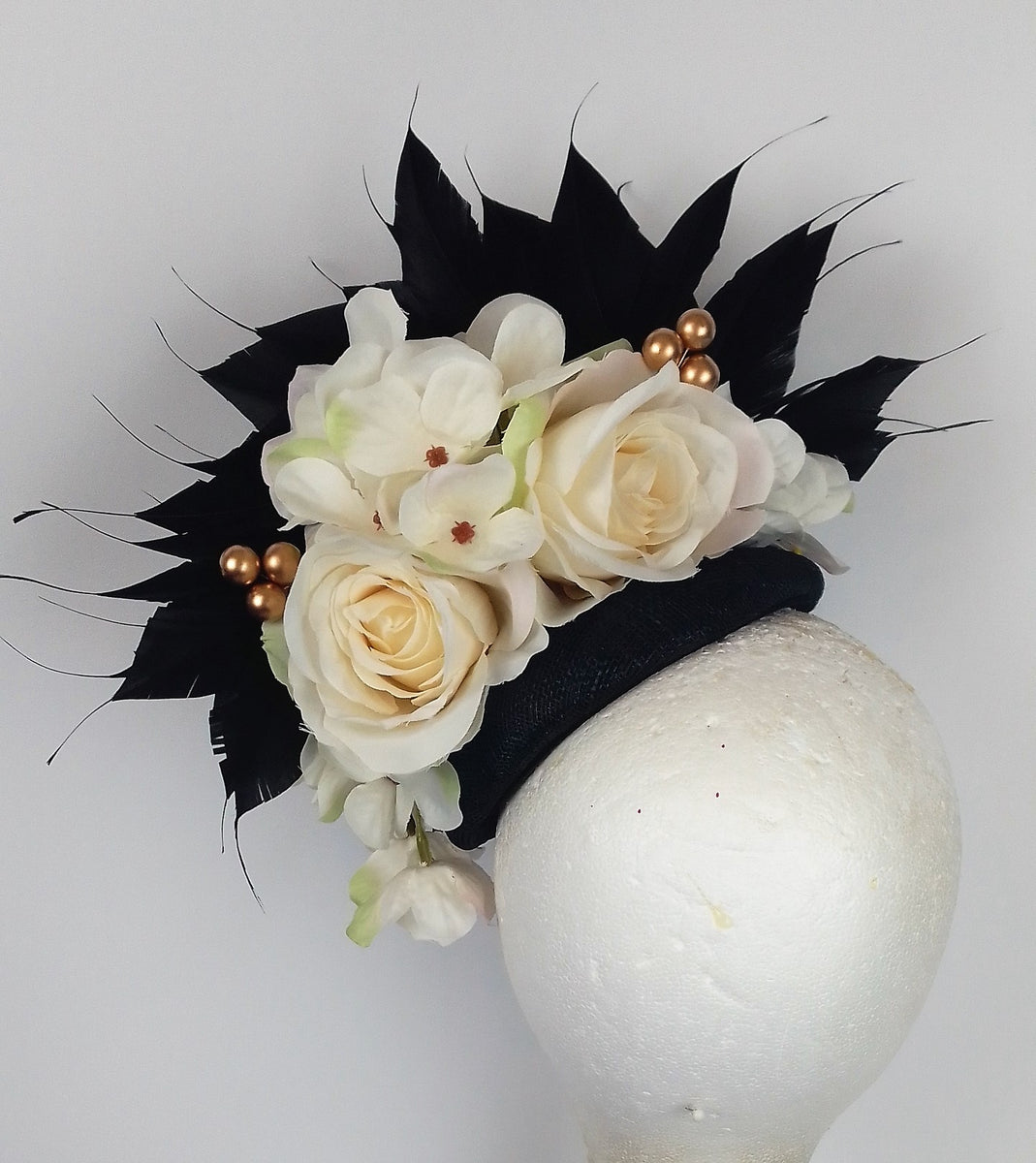 Black and cream floral fascinator – Beautiful Fascinators