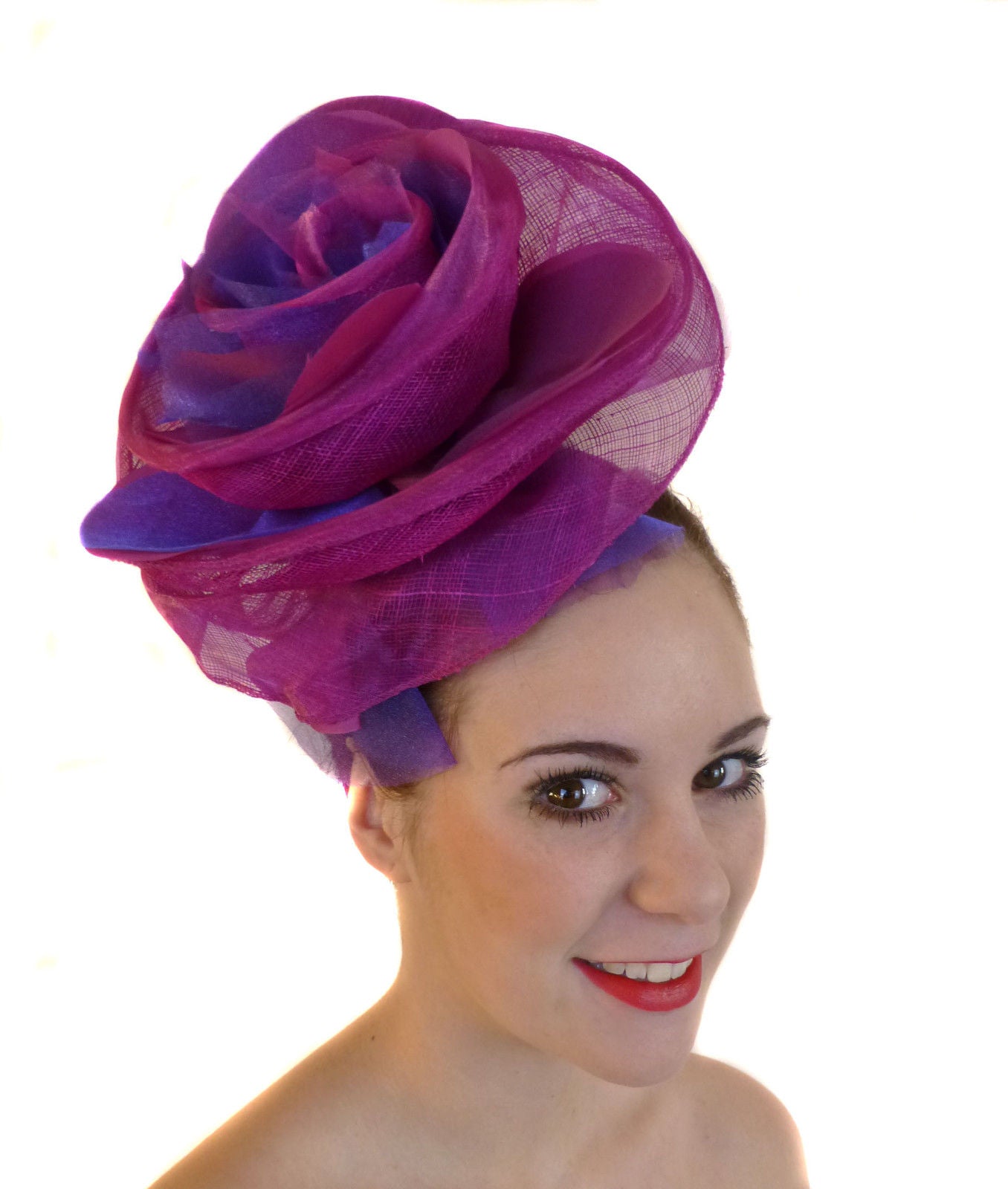 PUrple pink cerise big flower fascinator – Beautiful Fascinators