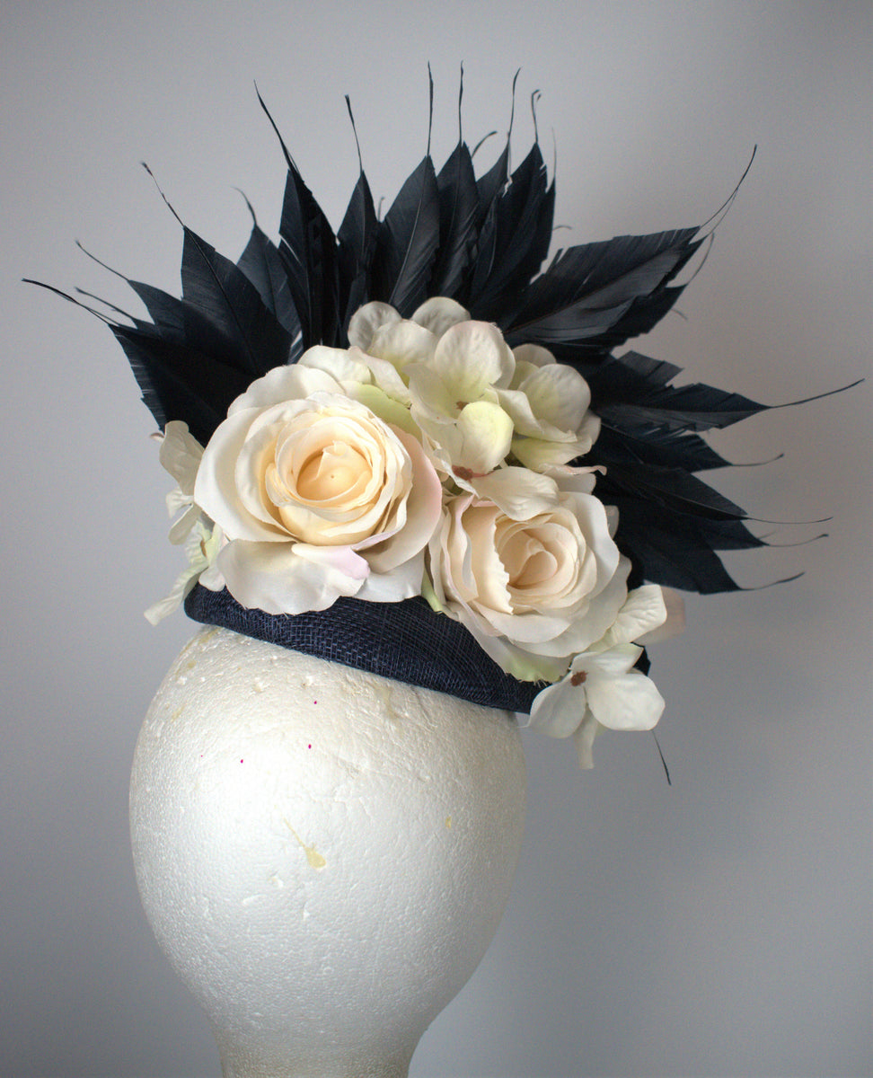 Navy and cream floral fascinator – Beautiful Fascinators